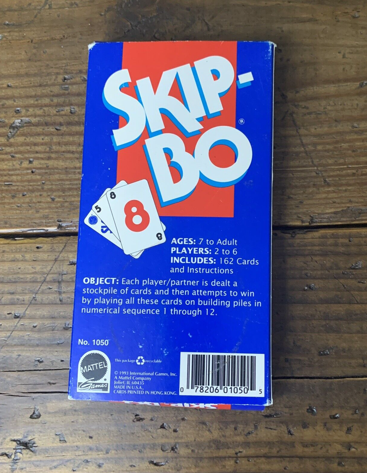 Vtg 1993 Mattel Skip Bo Card Game w/ Instructions No 1050 Made in USA ...