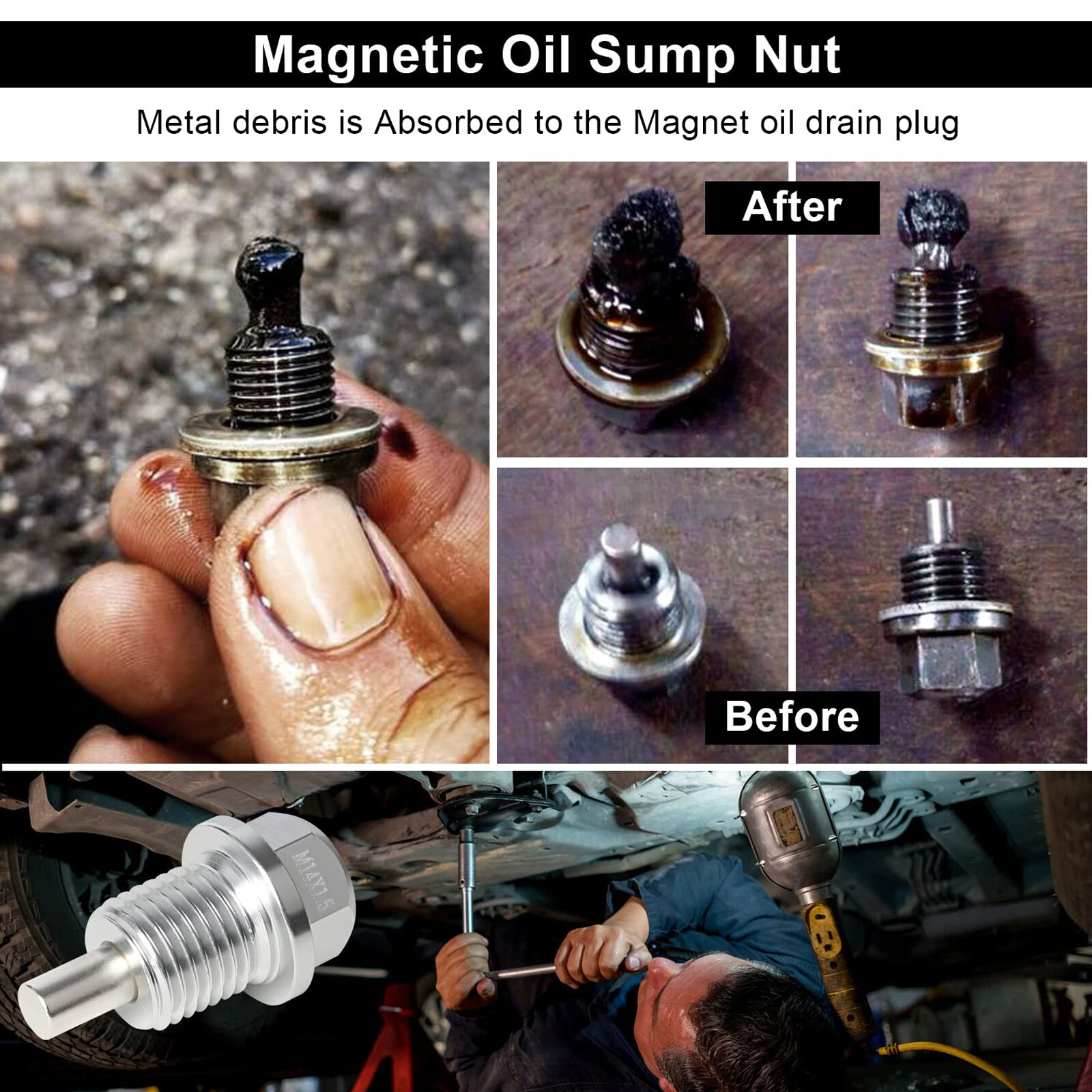 2 x Blue M14x1.5 Engine Magnetic Oil Drain Plug Screw Bolt Oil Drain ...