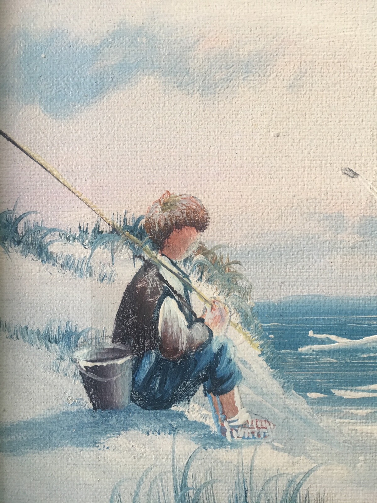 2 Original Oil Paintings Signed W. Amion, Boy & Girl Playing At Sea ...