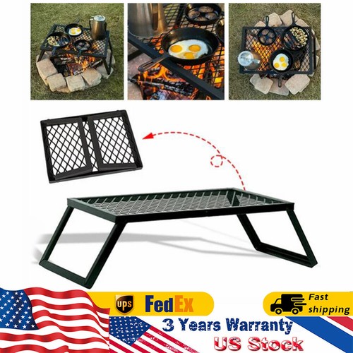 Folding Campfire Grill Fire Pit Cooking Grate Bbq Rack Griddle Plate ...