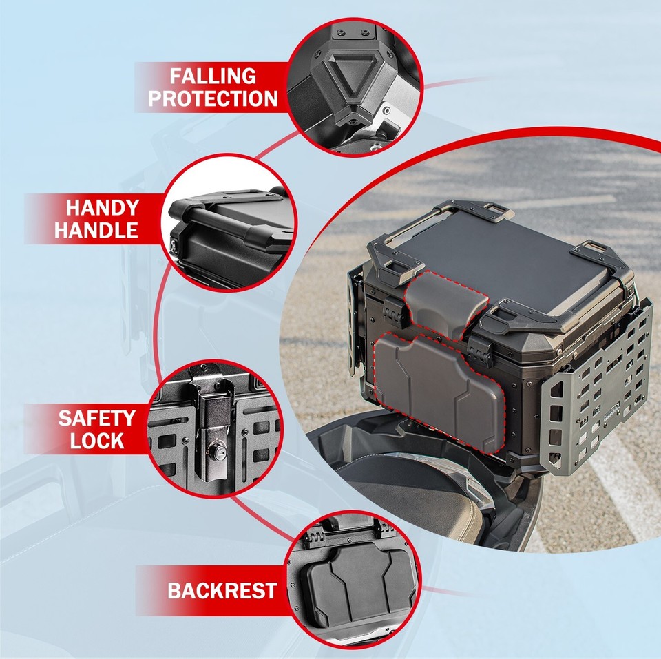 45L Protective Armor Universal Fit Motorcycle Top Case Tail Box Luggage ...