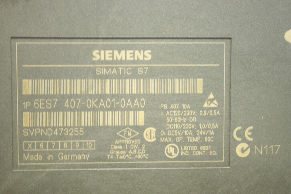 SIEMENS SIMATIC S7-400 PS407 6ES7407-0KA01-0AA0 E:5 Stromversorgung | eBay