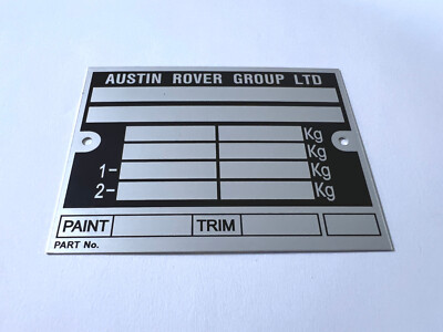 Plaque constructeur AUSTIN ROVER GROUP LTD - Vin plate AUSTIN ROVER ...
