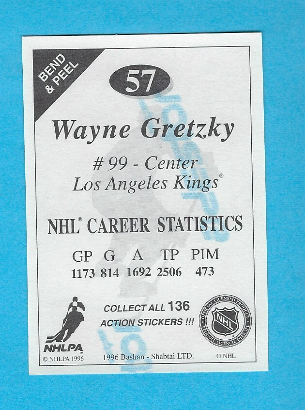 1995-96 Bashan Sticker 57 Wayne Gretzky! Los Angeles Kings! MINT! | eBay