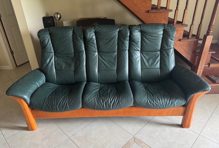 Ekornes Stressless Windsor High Back Green Leather 3 Seat Reclining ...
