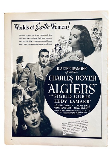 Vtg 1930s Movie Print Ad Algiers Charles Boyer Hedy Lamarr 1938 | eBay