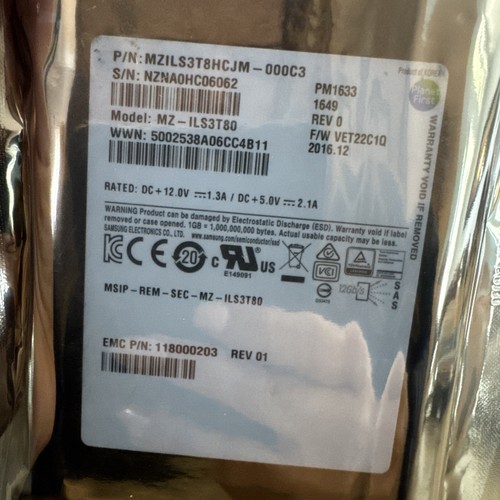 005051749 MZ-ILS3T80 MZILS3T8HCJM-000C3 PM1633 3.84Tb 12G 2.5 SAS 520b ...