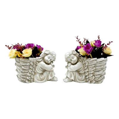 2 x Sleeping Cherub Angel Planter Pots Statues- Outdoor Garden Yard ...