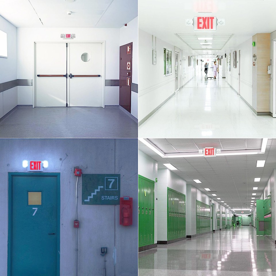Led Combo Emergency Exit Sign Lights with Two Adjustable Head Lights ...
