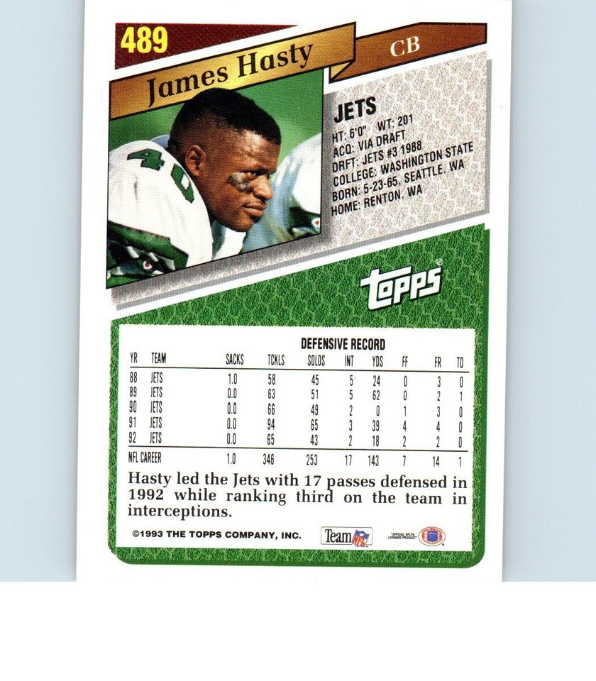James Hasty 489 Eagles 1993 Topps NFL Football Trading Card | eBay