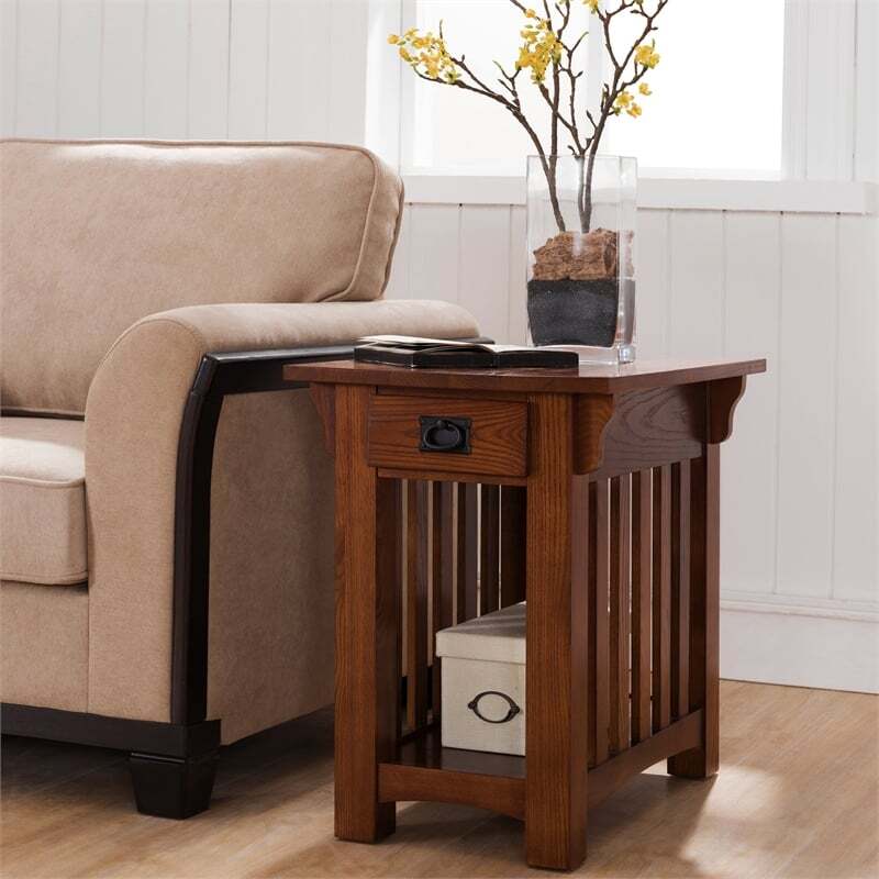Leick Furniture Mission Oak Chairside Table with Storage Drawer and ...