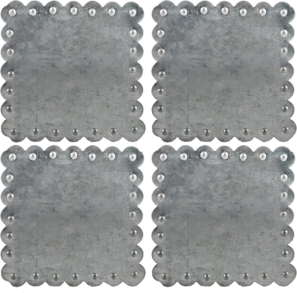 Set of 4 Galvanized Metal Scalloped Rustic Farmhouse Drink Coasters ...