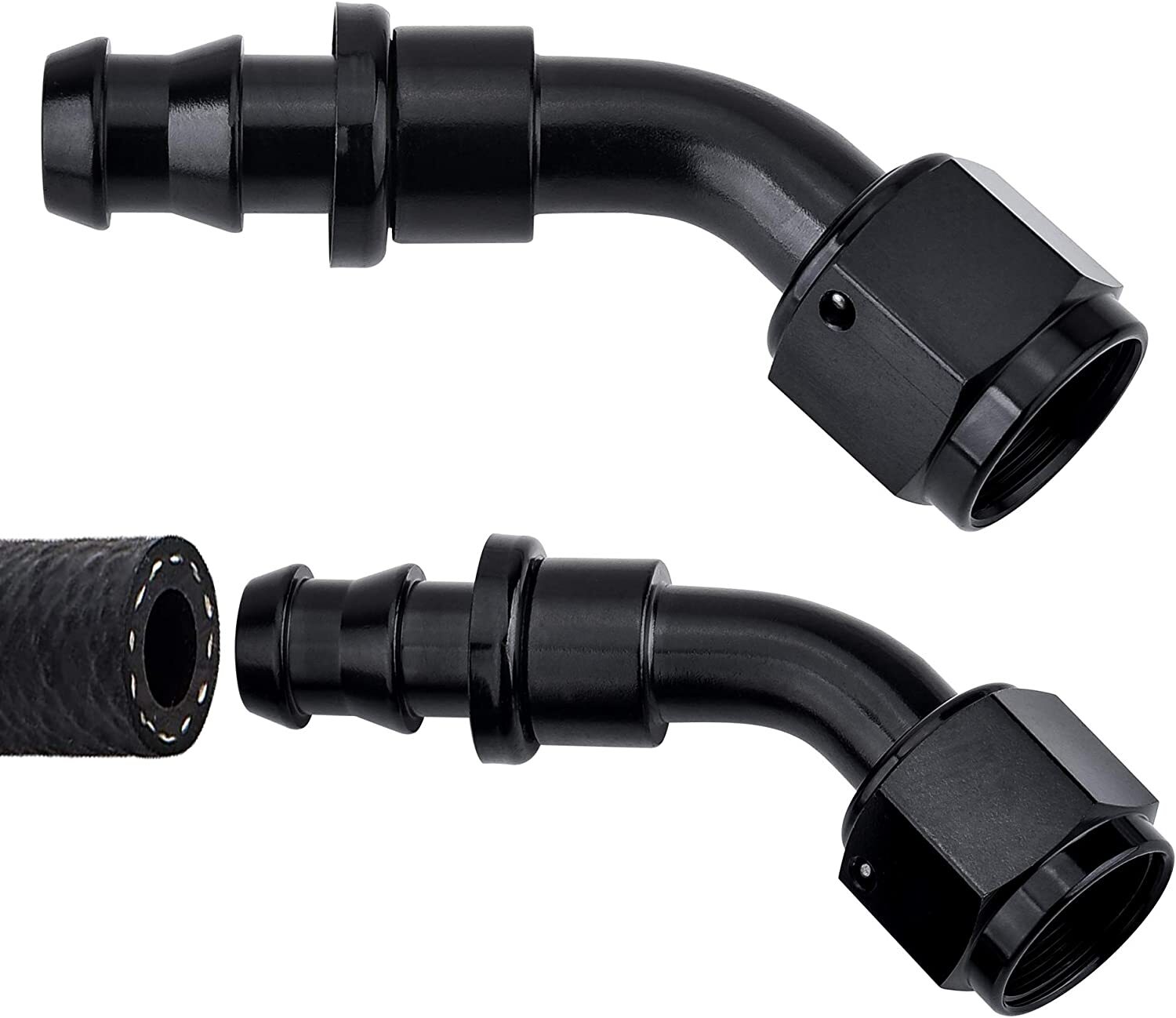 LokoCar 6AN Push Lock Hose Barb Fittings AN6 45° 45 Degree End Black ...