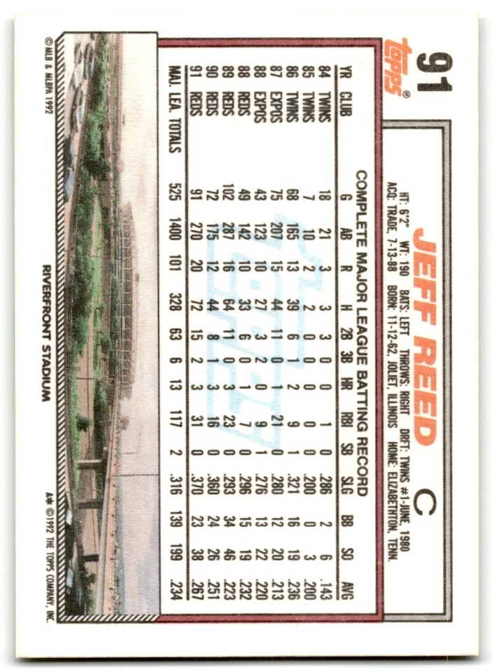 1992 Topps Jeff Reed Cincinnati Reds #91 | eBay