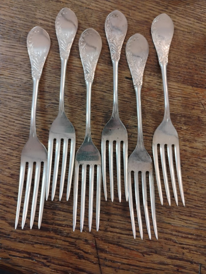 6 Derby Silver Co. Lily Pattern Dinner Forks - Silver plate C. 1800's ...