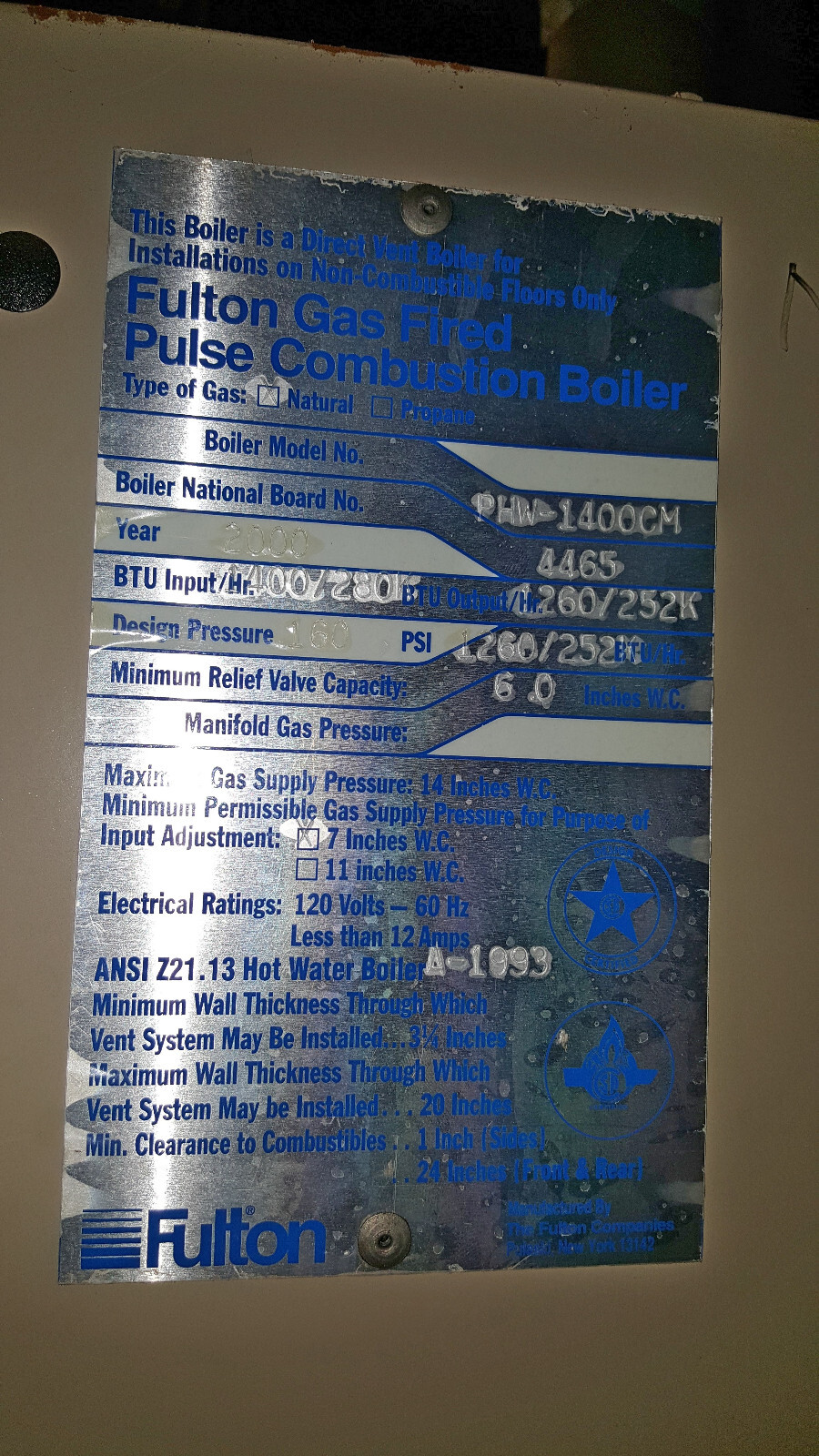 FULTON Fuel Fired Steam Boiler PHW-1400CM. | eBay