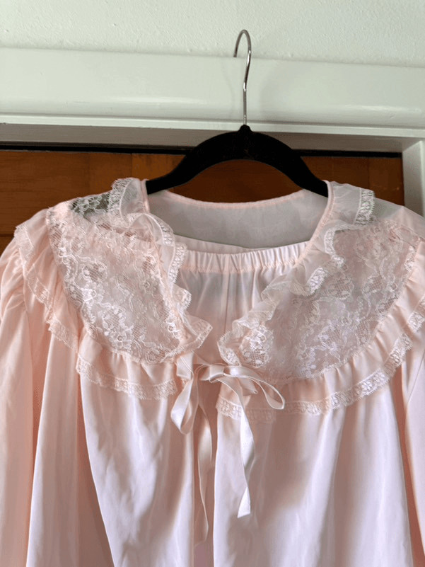 Vintage Shadowline Negligee Pink Lace Pajama Set Size… - Gem