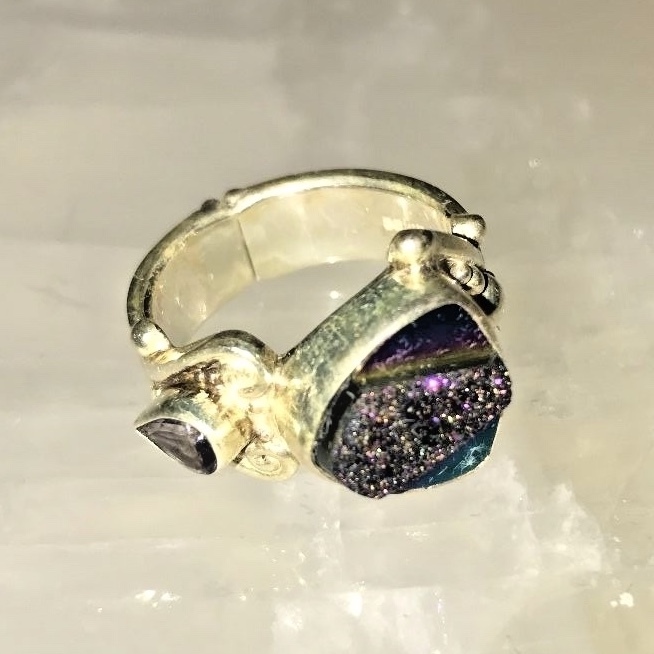 Sterling Silver Sajen Titanium Druzy, Paua Shell, Amythest Ring size 9 ...
