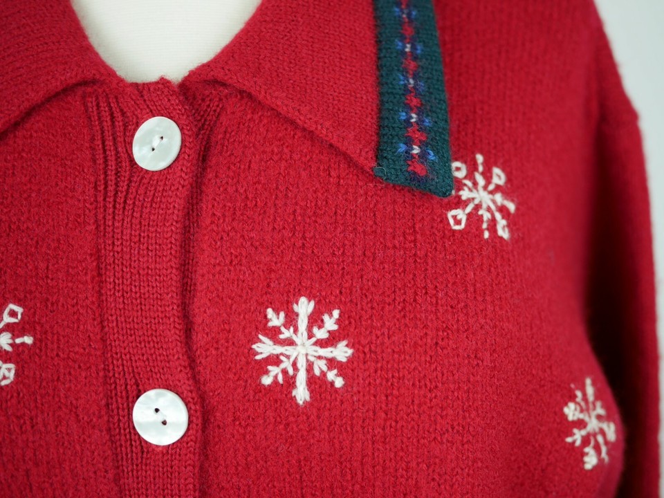 Talbots Women's M Red & green Christmas Trees medium knit wool cardigan ...