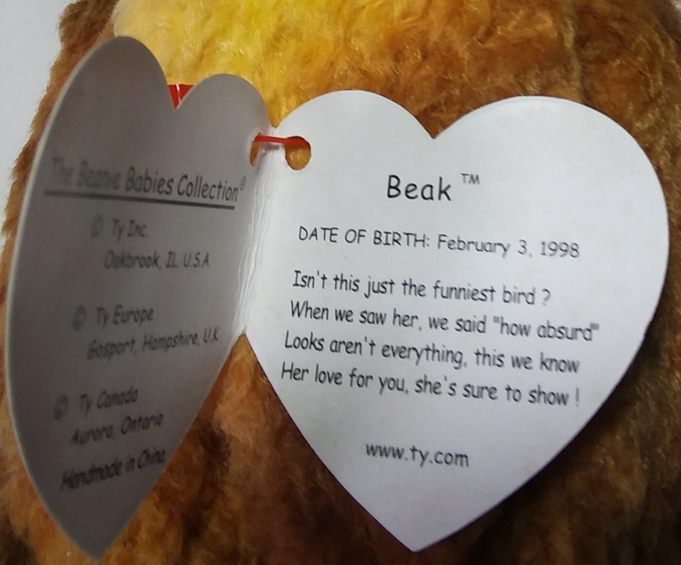 TY Beanie Baby Beak Kiwi Bird 1998 Retired Pristine Original Rare ...