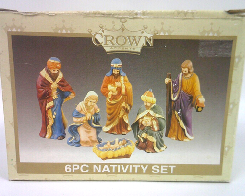 Vintage World Bazaar Crown Accents 6 Pc Mini Nativity Set Christmas ...