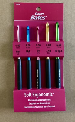 Susan Bates 5pk Silvalume Soft Ergonomic Crochet Hook Set Aluminum ...
