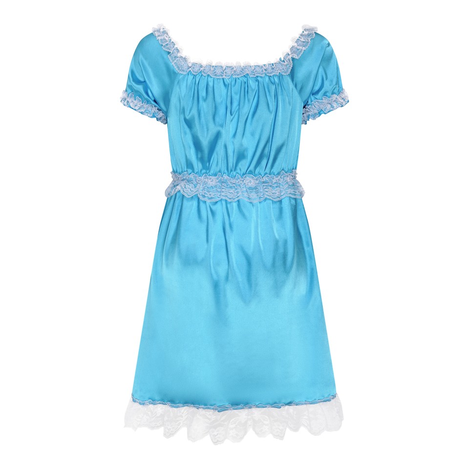 Satini Lingerie Satin Sissy Babydoll Ruffles Frilly Lace Slip Nightwear ...