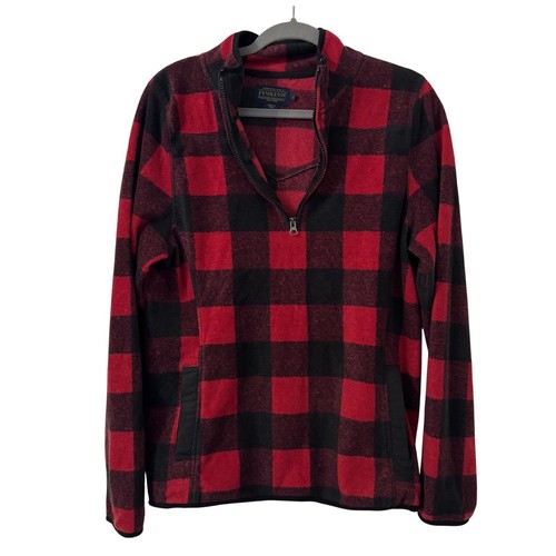 Pendleton Fleece Quarter Zip Pullover Womens L Red Black Buffalo Plaid ...