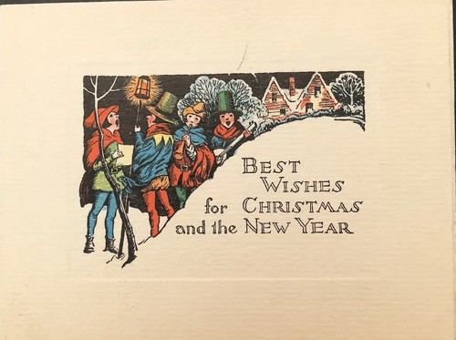 Vtg One-Sided Christmas Greeting Card Carolers Winter Evening ...