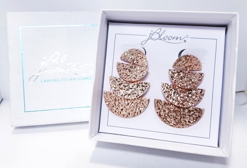 J Bloom Rose Gold Tone Hammered Dangle Statement Earrings | eBay