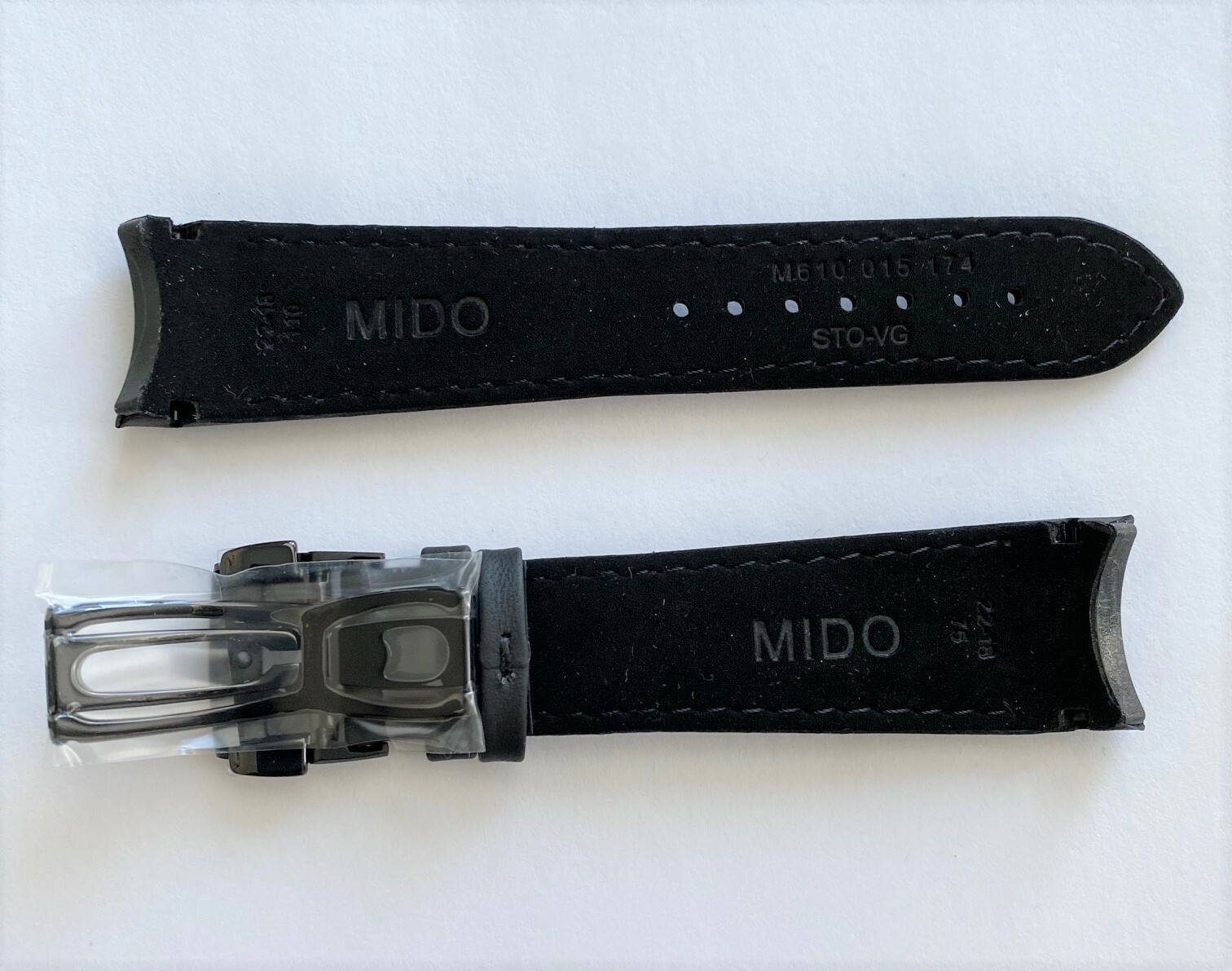 Original MIDO Multifort 22mm M025407A Black / Red Leather Band Strap ...