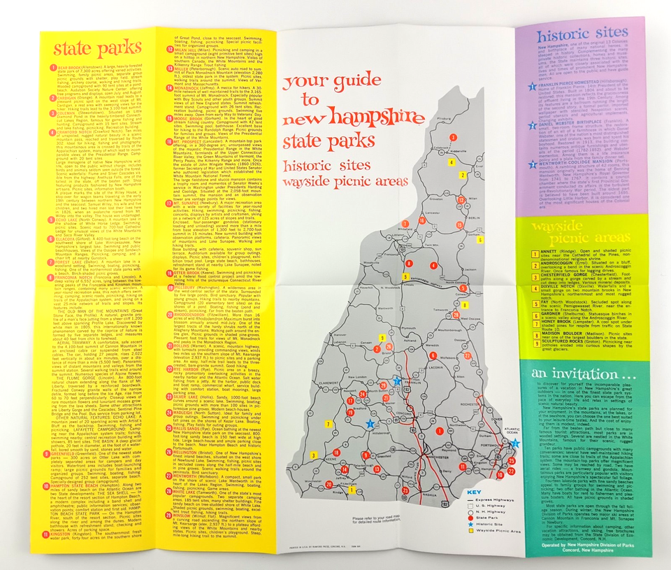 1950s New Hampshire State Parks Guide Location Map NH Vintage Travel ...