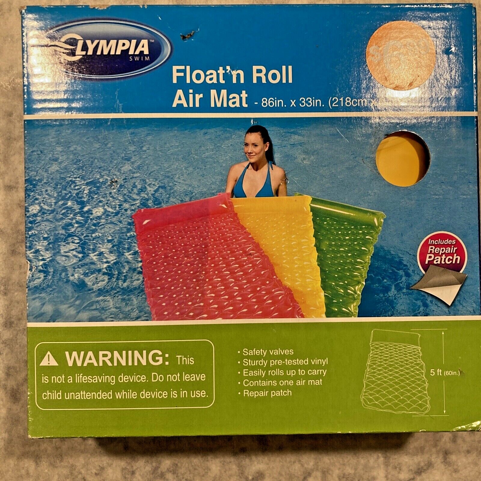 Olympia Swim Float'n Roll Air Mat 86" " Deflated - 60" Inflated Yellow ...