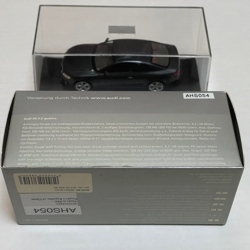 RARE - OFFICIAL AUDI A5 Coupe 1:43 Meteor Gray 3.2 Quattro Dealer Scale ...