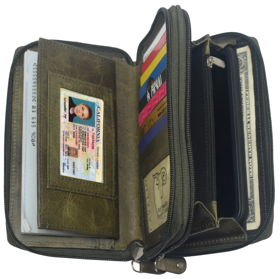 RFID Blocking Genuine Leather Checkbook Secretary Wallet 2 Zipper Card ...