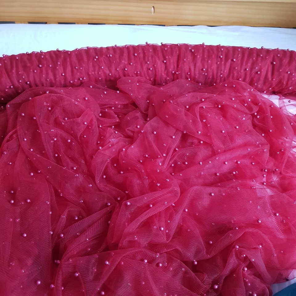 Red Tulle Fabric By The Metre, Soft Tulle, Bridal Tulle, Beaded Tulle ...