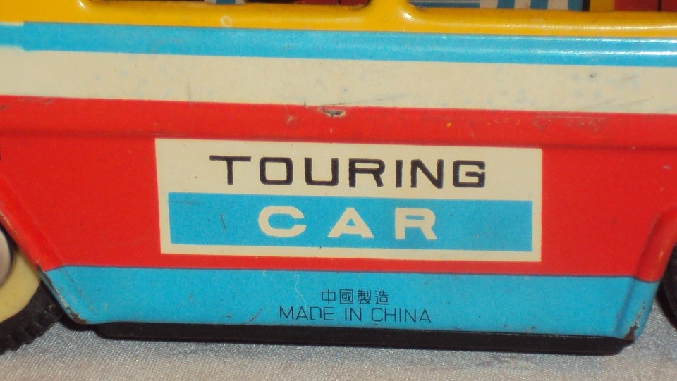 VINTAGE FRICTION TIN PLATE TOY TOURING CAR TOURIST COACH SCHIZO ...