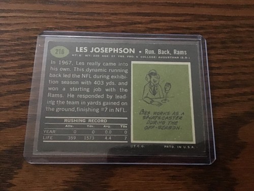 1969 Topps Football Les Josephson Los Angeles Rams Card #216 | eBay
