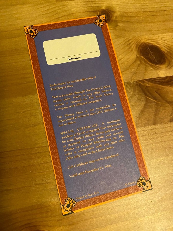 Disney Store Gift Certificate 1994 - RARE, Jafar and Iago of Aladdin | eBay