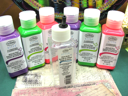 6 TESTORS Airbrush Aztek Flourescent Paints w FREE mixing bottle w ...