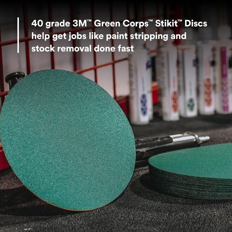 3M Green Corps Stikit Sanding Discs, 01550, No Hole, 8 in, 40+ Grade ...