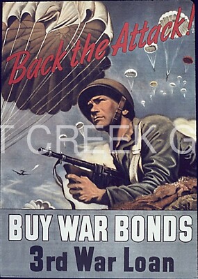 WWII Poster, "Back the Attack! BUY WAR BONDS" Art Print on 11x14" 22797 ...