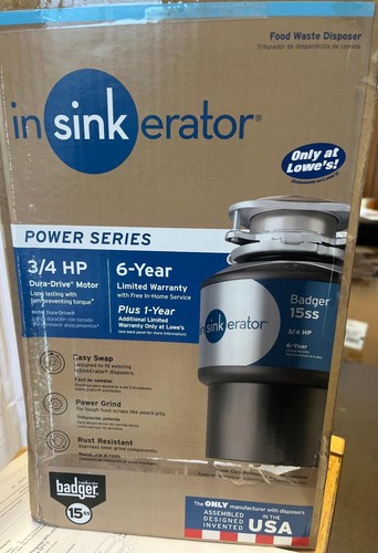InSinkErator Badger 15SS 3/4hp 120V Garbage Disposal QTY 1 50375017806 ...