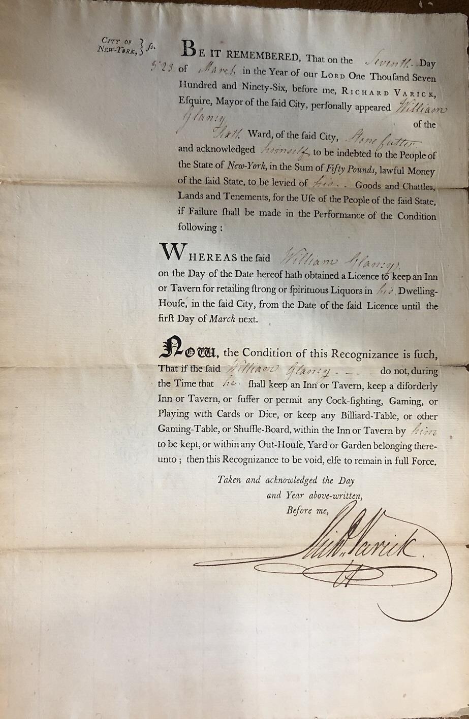 Richard Varick (The forgotten founding father)- Signed document from ...