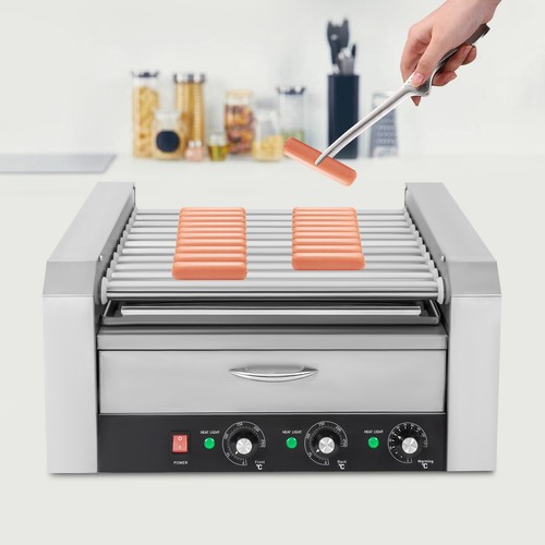 Electric 30 Hot Dog 11 Roller Grill Cooker Machine w/Bun Warmer 1560W ...