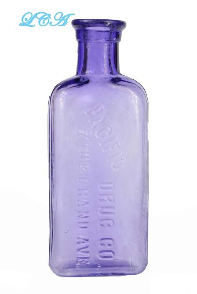 WESTERN antique PACIFIC DRUG pure PURPLE bottle 7th & GRAND AVENUE ...
