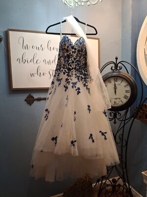 MODA BELLA BRIDAL MB2059 / White Dress With Blue Flowers | eBay