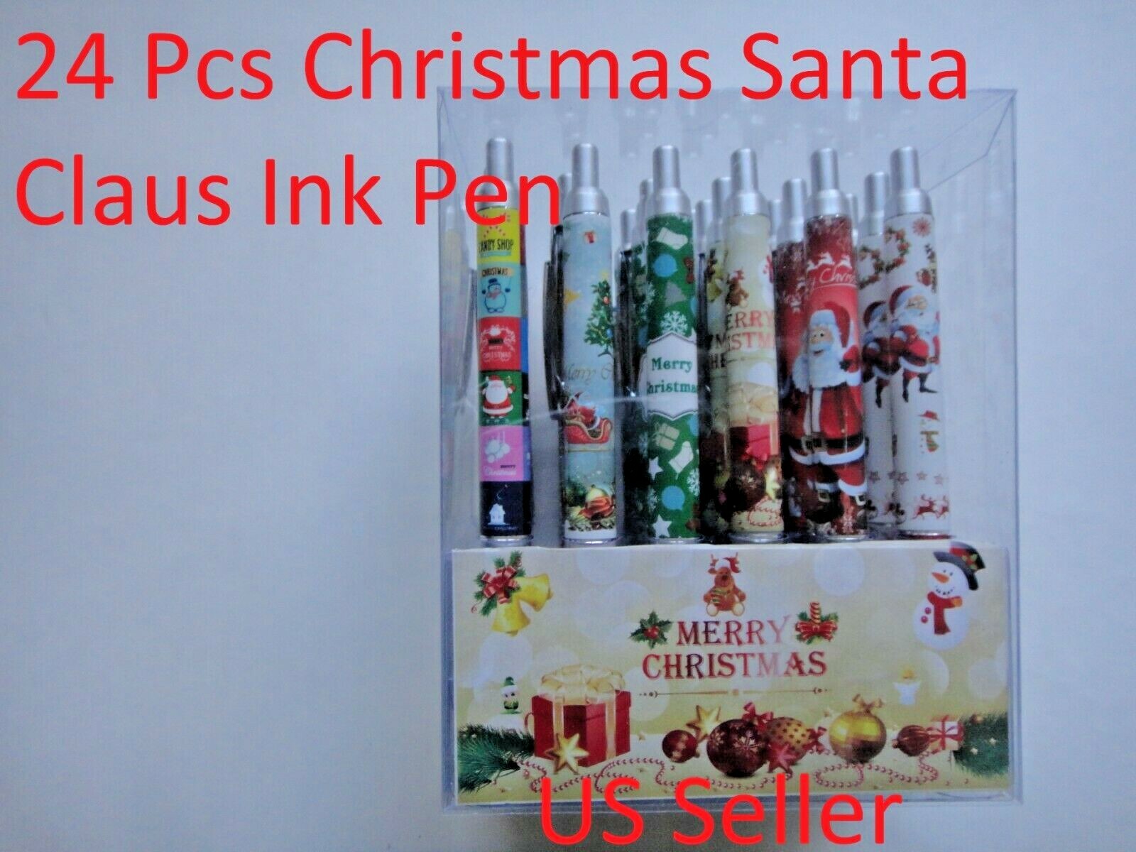 24X-BLACK Ballpoint Christmas Santa Claus gift Ink Pen w. silver clip ...