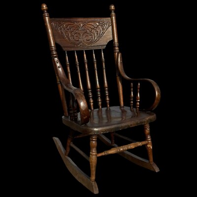 Antique 1860s Civil War Era Victorian Press Back Child’s Wooden Rocking ...