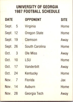1987 Georgia Bulldogs Football Schedule Card Sked Budweiser Vtg Vintage ...